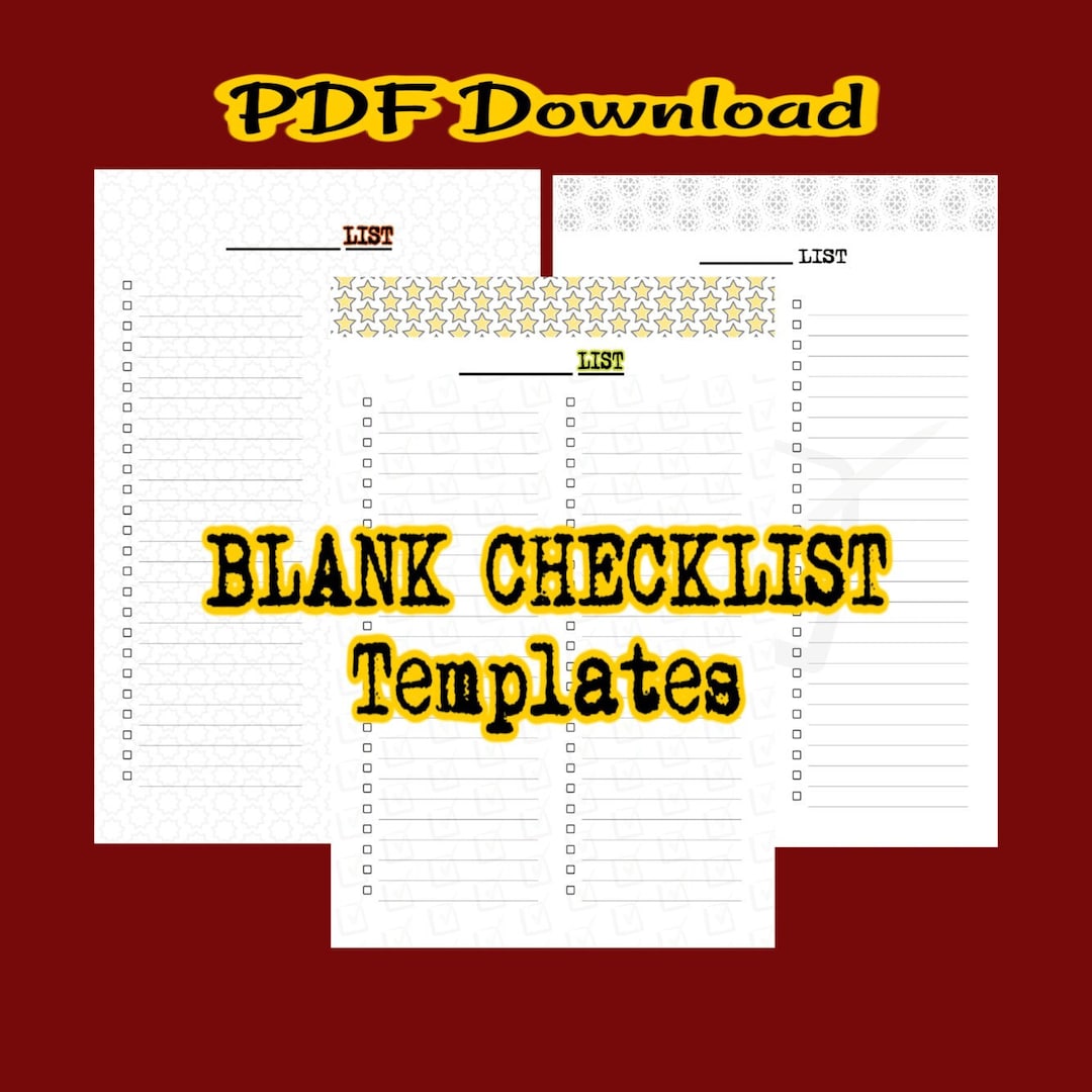 Blank Checklist Template Printable, Instant PDF Download - Etsy