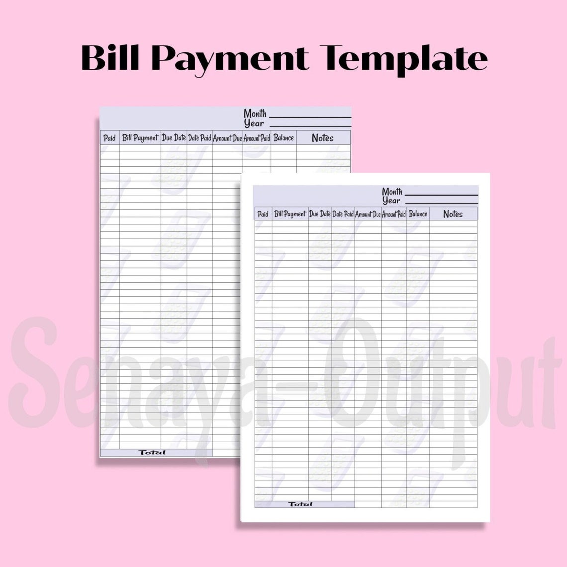 Printable Bill Payment Tracker Template, Finance Log for Spending ...