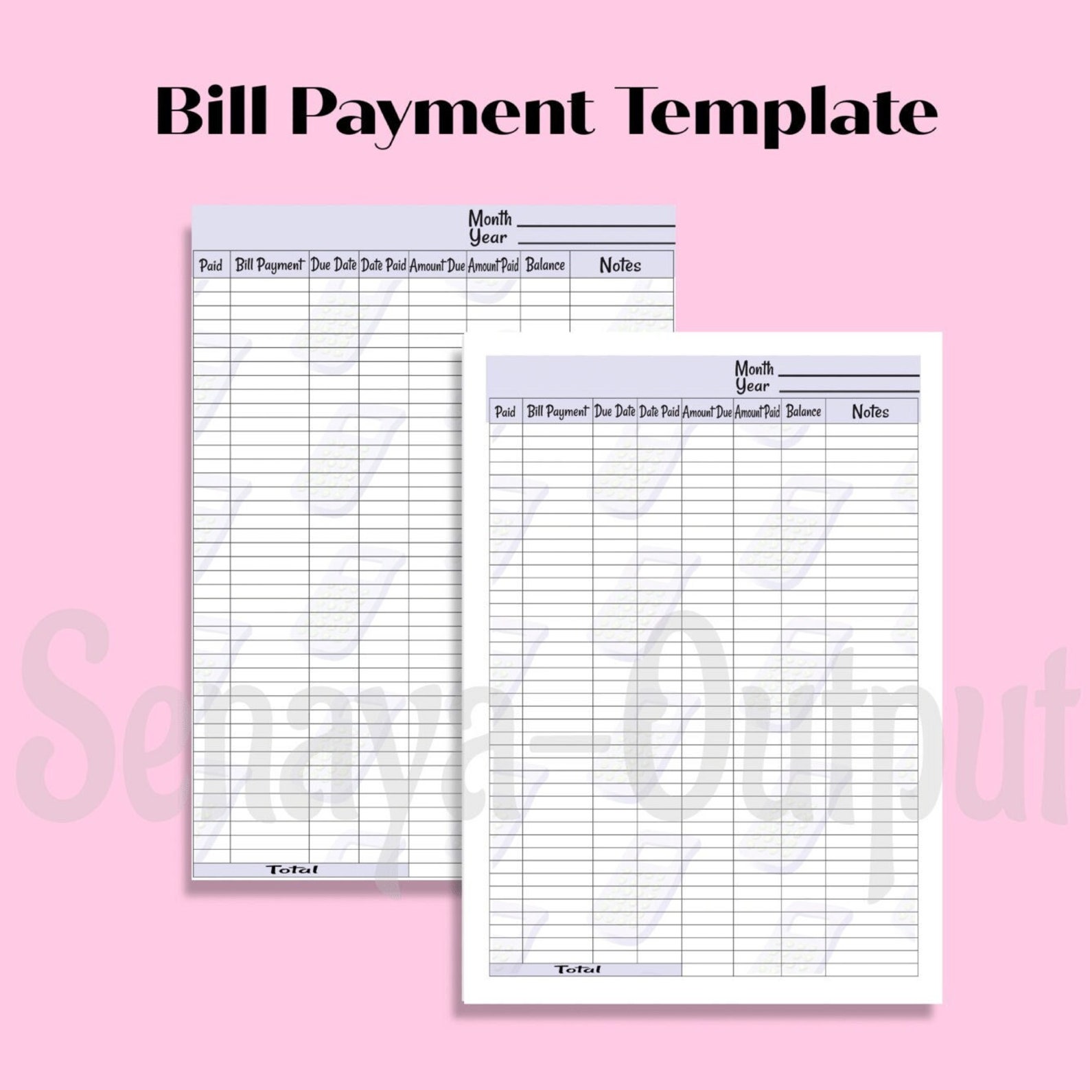 Printable Bill Payment Tracker Template, Finance Log for Spending ...
