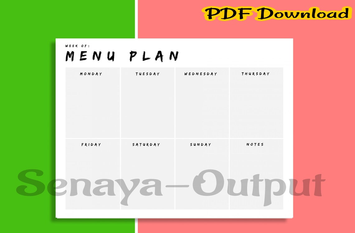 Printable Weekly Menu Plan Template, Downloadable Meal Prep Planner ...
