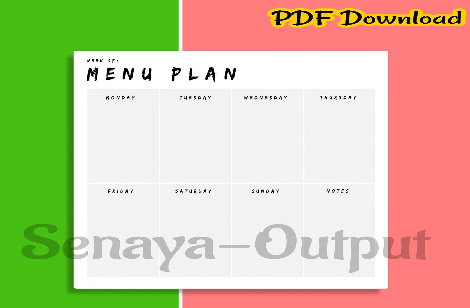 Printable Weekly Menu Plan Template, Downloadable Meal Prep Planner ...