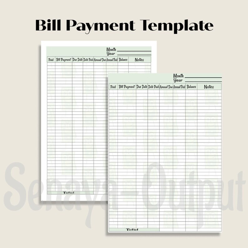 Printable Bill Payment Tracker Template, Finance Log for Spending ...