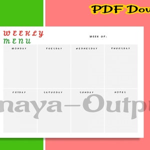 Printable Weekly Menu Template, Downloadable Meal Prep Planner, Print ...