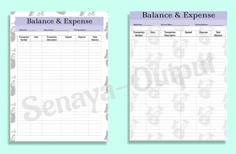Personal Finance Log Template, Printable Balance, Expense Tracker ...