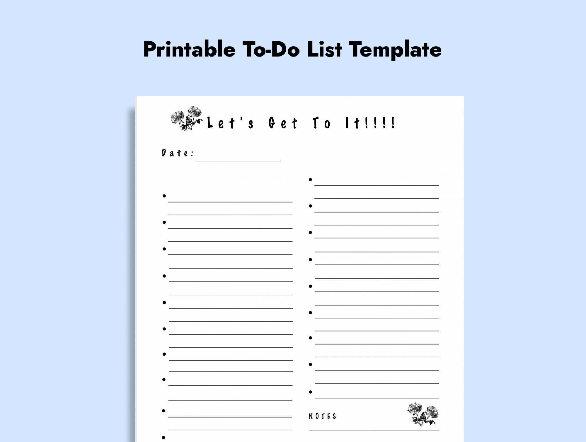 Printable to Do List Template, Print at Home Activity List, Daily to Do ...