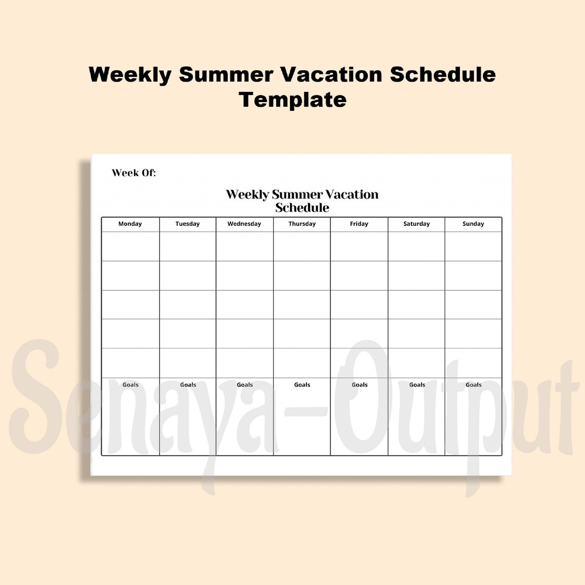 Weekly Summer Vacation Schedule Template, Vacation Planner, Family Trip ...