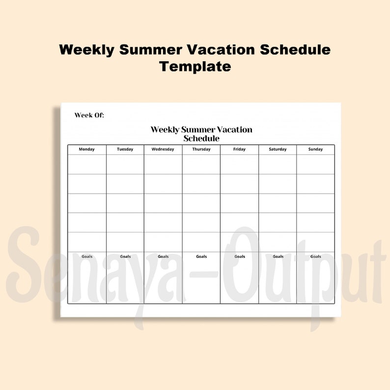 Weekly Summer Vacation Schedule Template, Vacation Planner, Family Trip ...