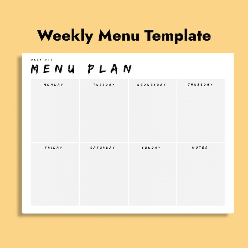 Printable Weekly Menu Plan Template, Downloadable Meal Prep Planner ...