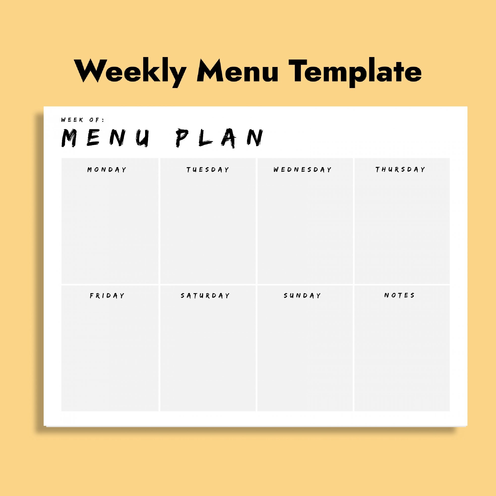 Printable Weekly Menu Plan Template, Downloadable Meal Prep Planner ...