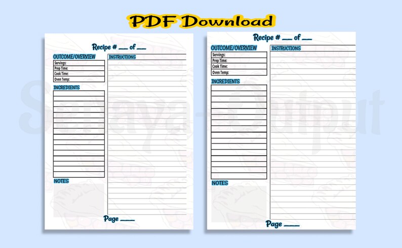 Printable Recipe Book Template, Blank Cookbook Sheets, Food Plan ...