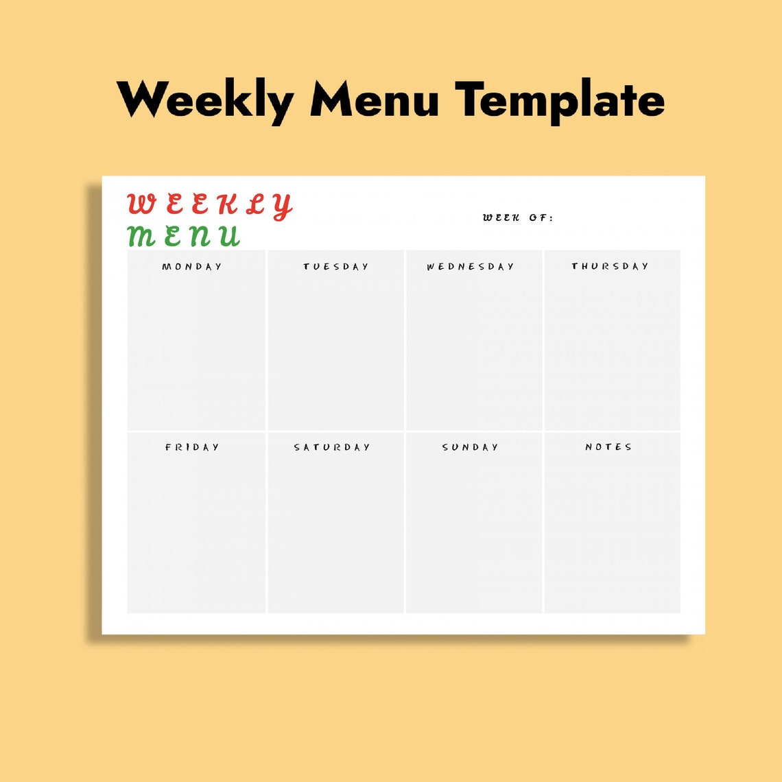 Printable Weekly Menu Template, Downloadable Meal Prep Planner, Print ...