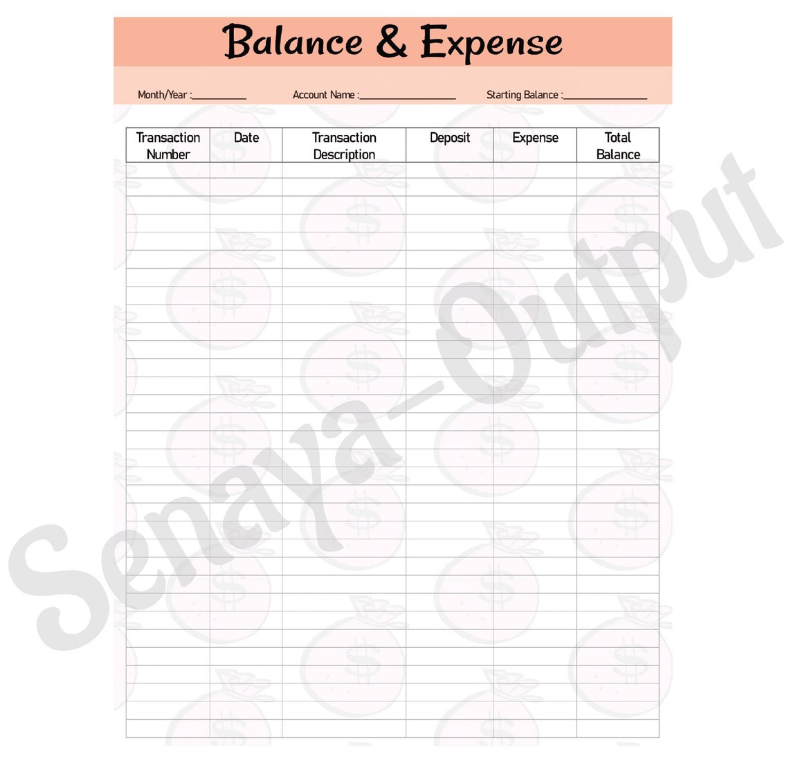Personal Finance Log Template, Printable Balance, Expense Tracker ...