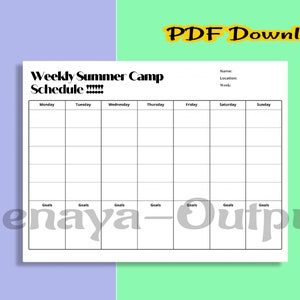 Weekly Summer Camp Schedule Template, Task Planner, Activity Planner ...