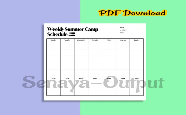 Weekly Summer Camp Schedule Template, Task Planner, Activity Planner ...