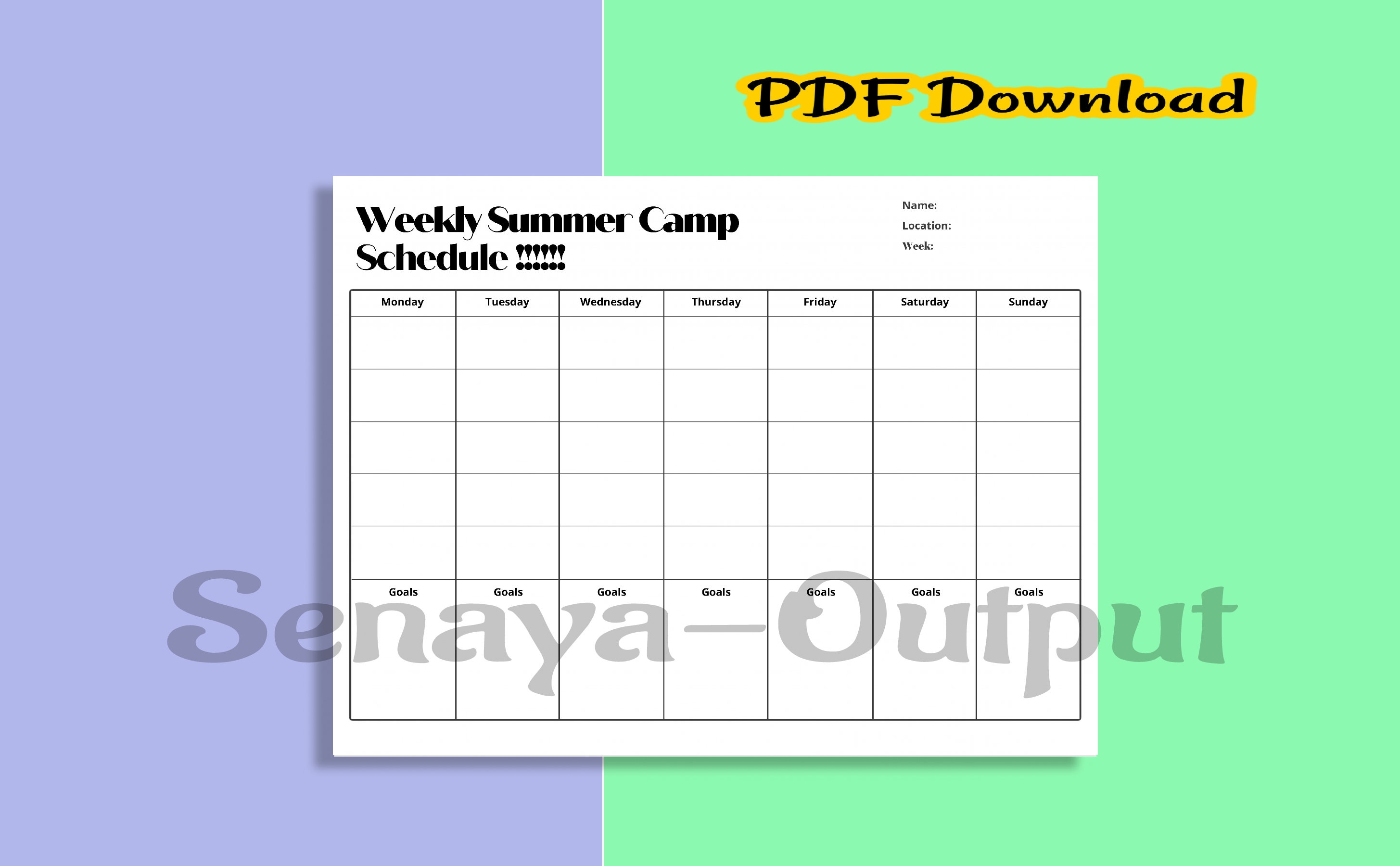 Weekly Summer Camp Schedule Template, Task Planner, Activity Planner ...