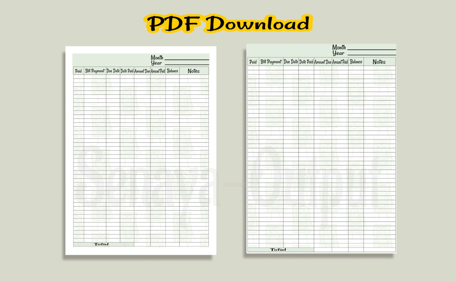 Printable Bill Payment Tracker Template, Finance Log for Spending ...