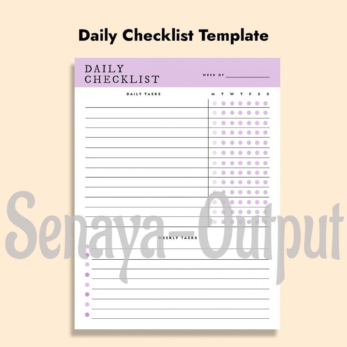 Printable Daily & Weekly Checklist Template, Blank Daily Task Sheet ...