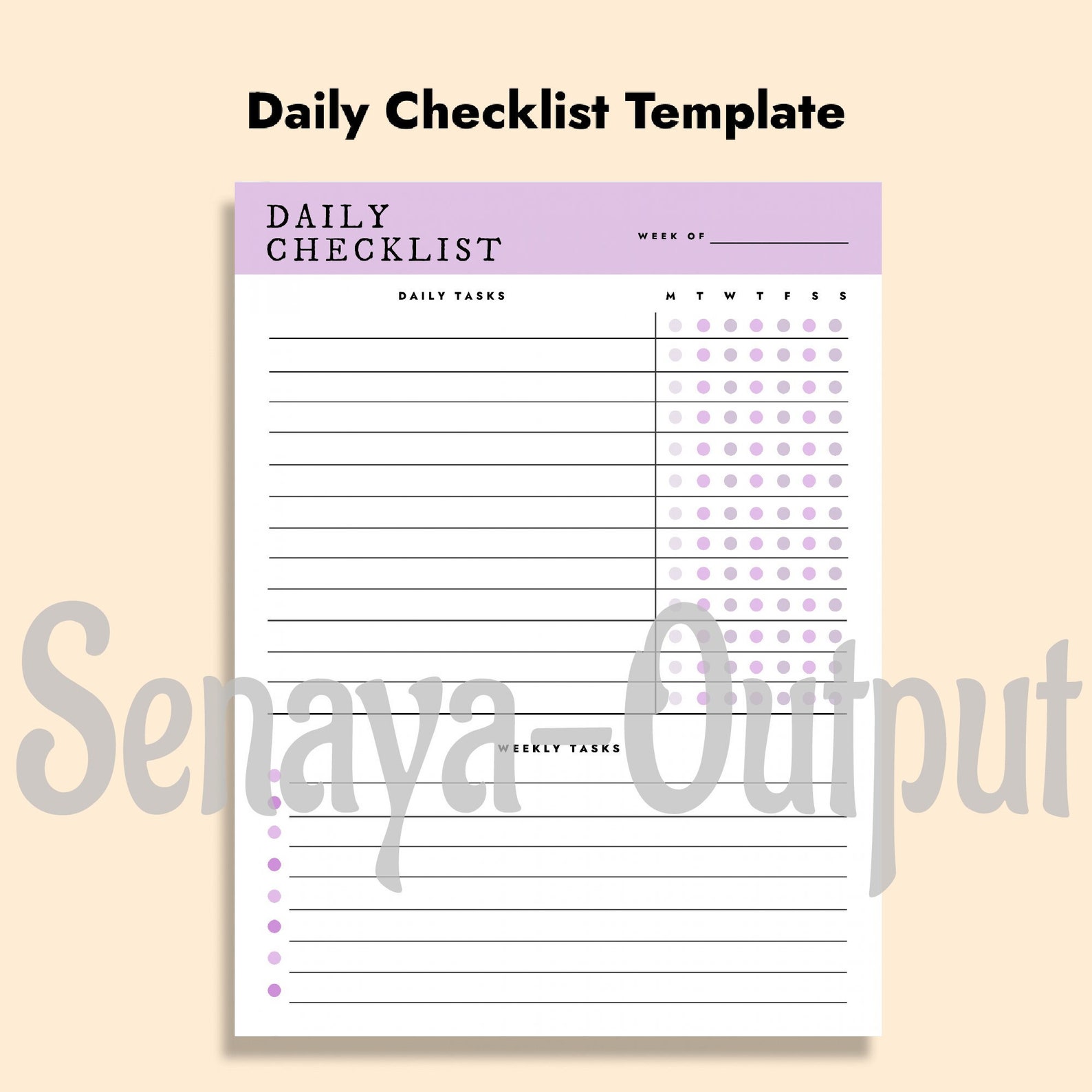 Printable Daily & Weekly Checklist Template, Blank Daily Task Sheet ...