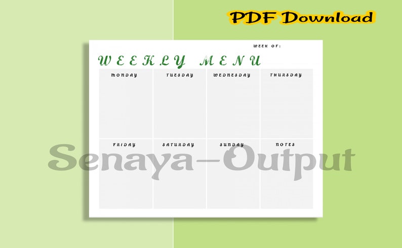 Printable Weekly Menu Template Downloadable Meal Prep - Etsy