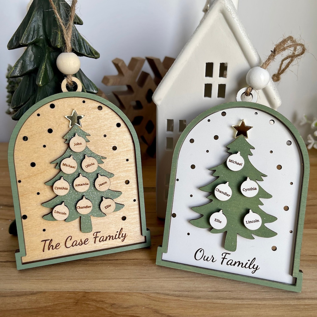 Personalized Wooden Family Christmas Tree Ornament, Custom Family Tree ...