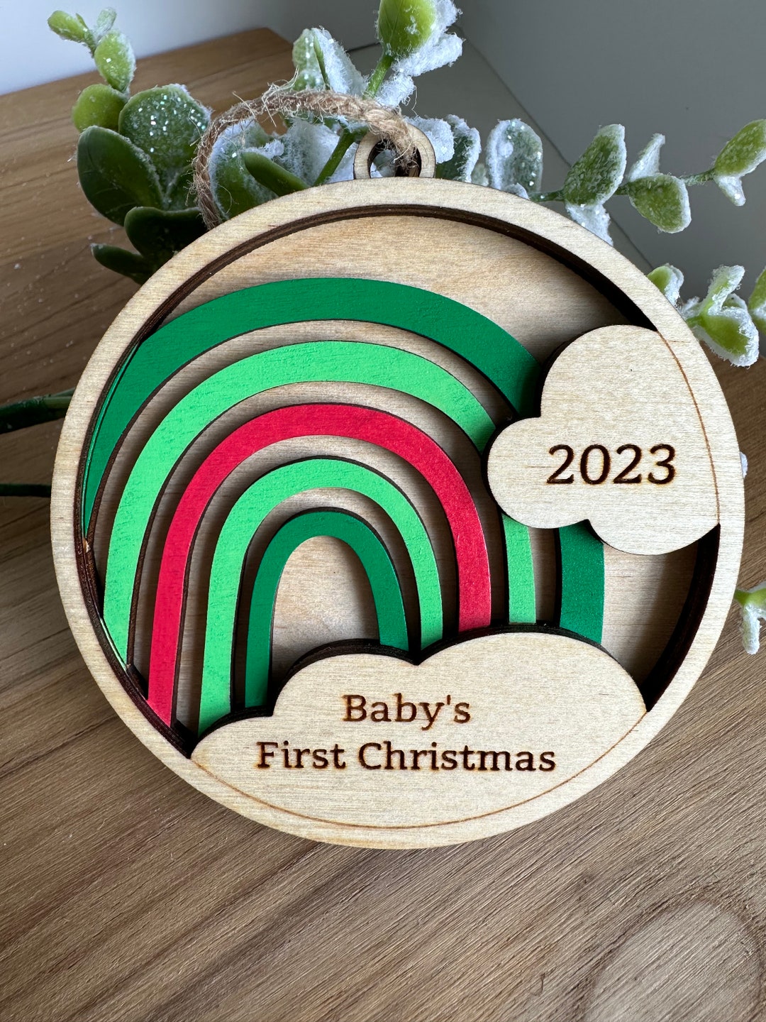 Personalized Wooden Rainbow Christmas Ornament, Custom Kids Ornament ...