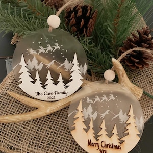 Personalized Christmas Scene Ornament, Holiday Ornament, Christmas Tree Ornament, Mountain ...
