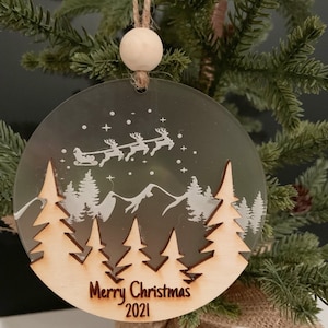 Personalized Christmas Scene Ornament, Holiday Ornament, Christmas Tree Ornament, Mountain ...