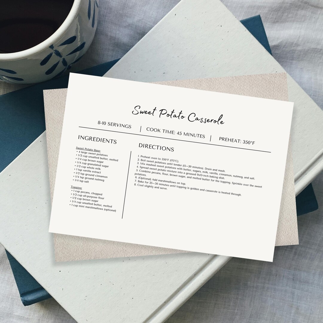 Recipe Card Editable Digital Download Simple Recipe Card Template ...