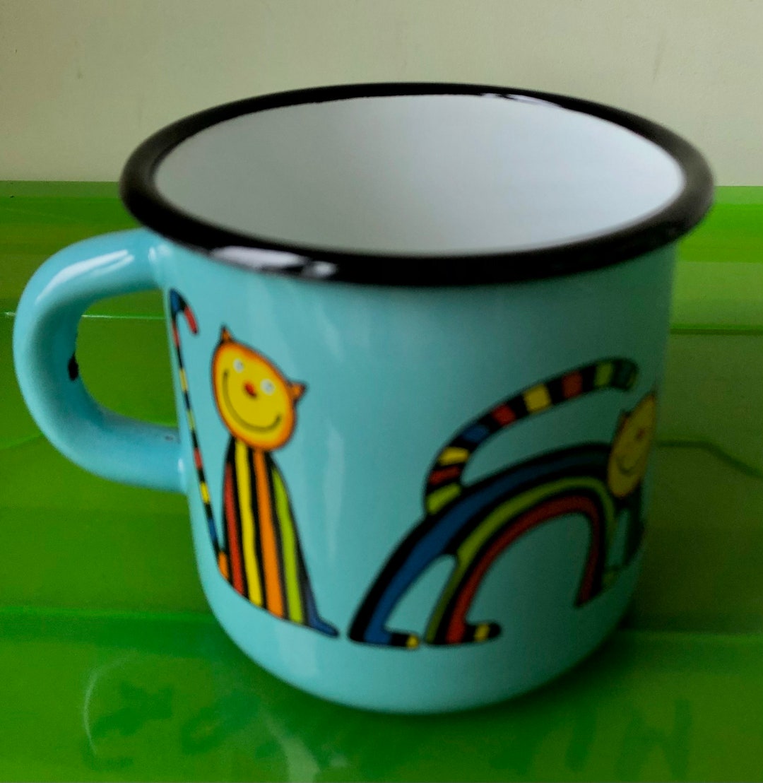 Smaltum Sky Blue Enamel Mug, Cat Design, 350 Ml. Camping Mug, Allotment ...