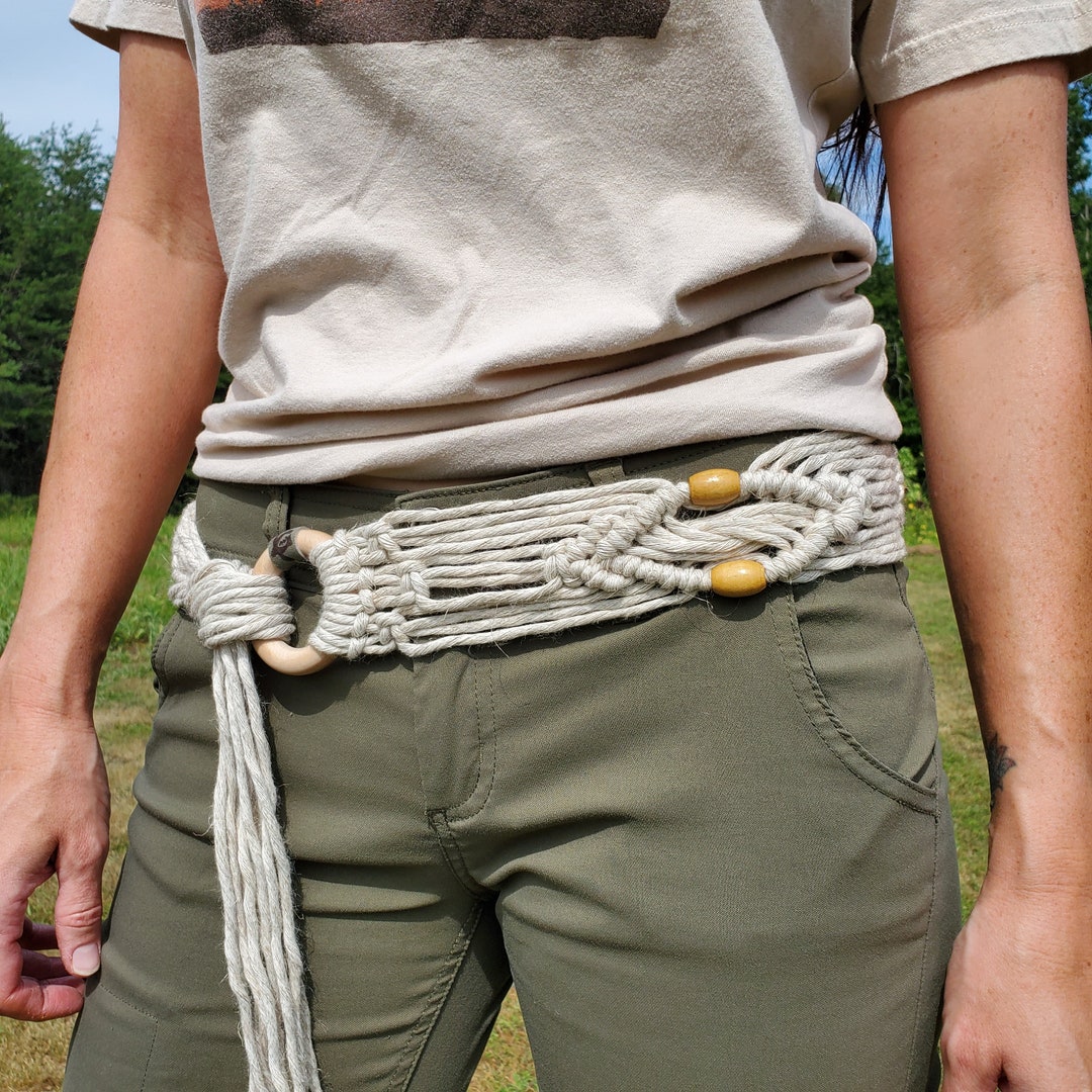 Wide Handmade Macrame Belt With Light Brown Wooden Beads - Etsy