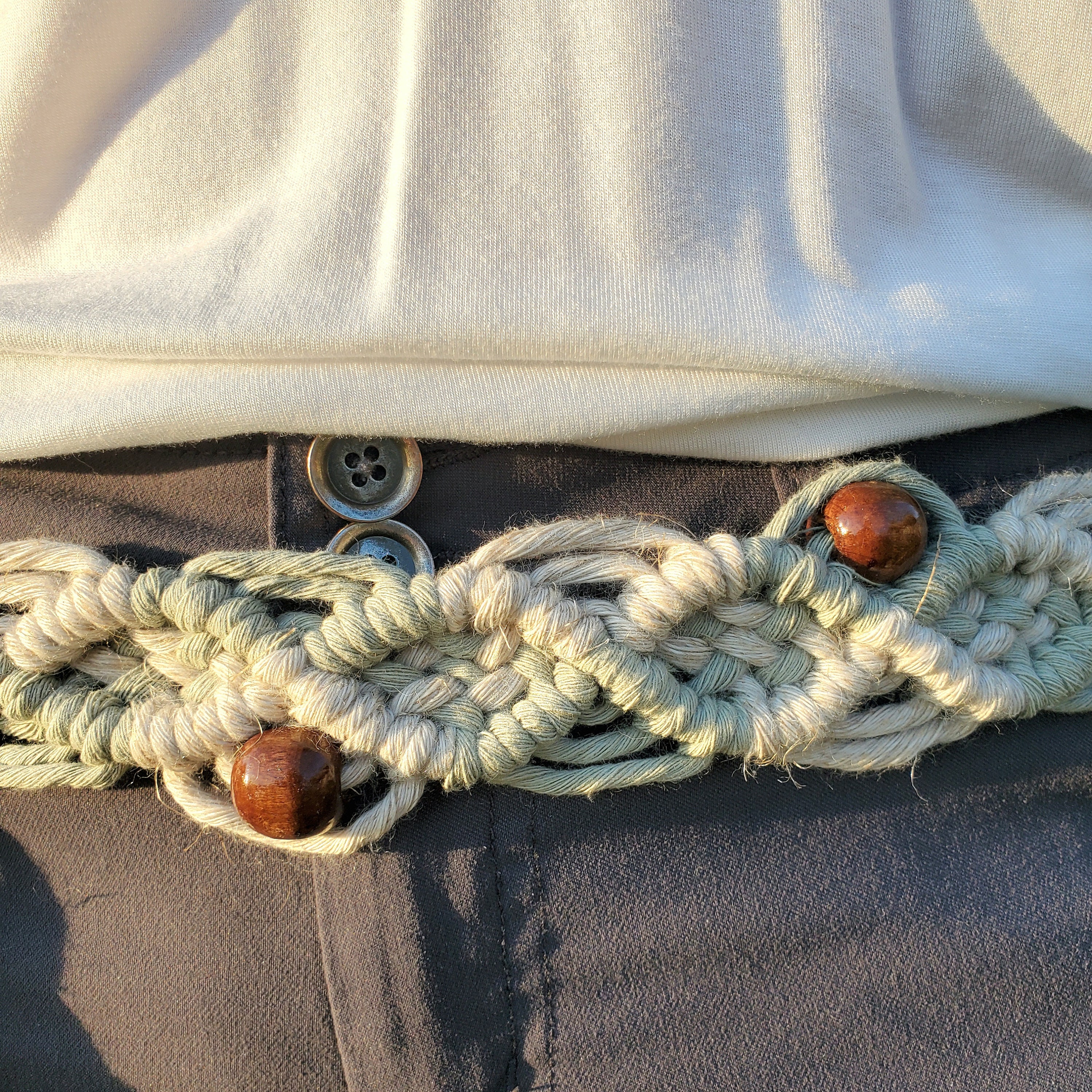 Handmade Macrame Belt With Coconut Buckle & Wooden Beads - Multi ...