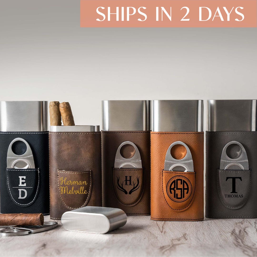 Custom Leather Cigar Holder, Groomsmen Gifts, Engraved Cigar Case With ...
