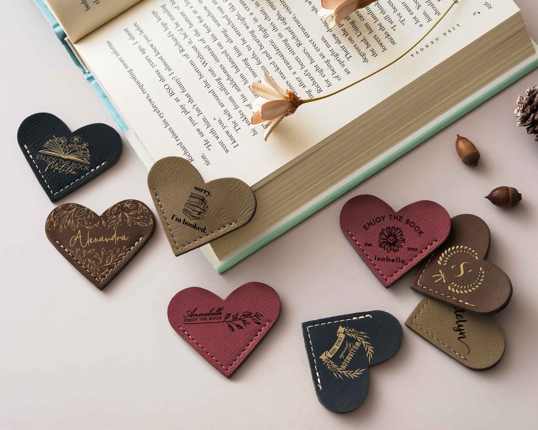 Custom Leather Bookmark Heart Shape Personalized Book Mark Reader Gift ...
