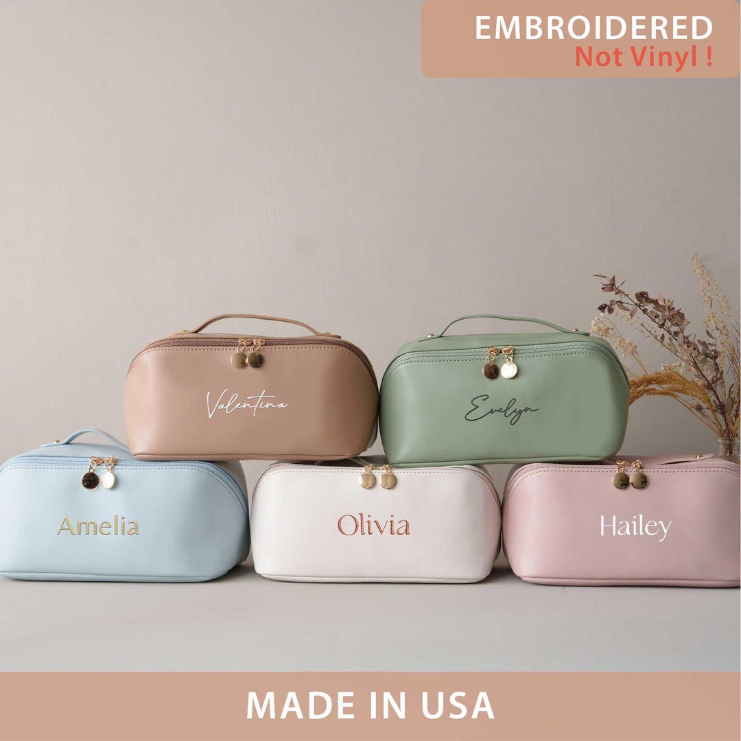 Set of 4, 5, 6, 7, 8 Embroidered Makeup Bag, Leather Cosmetic Bag ...
