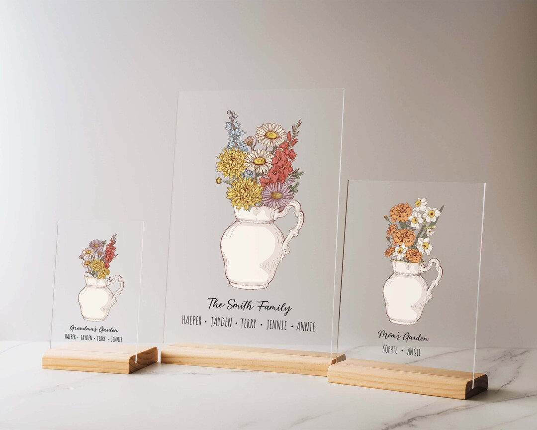 Custom Birth Flower Plaque With Stand Gifts for Mom, Grandma Mothers ...
