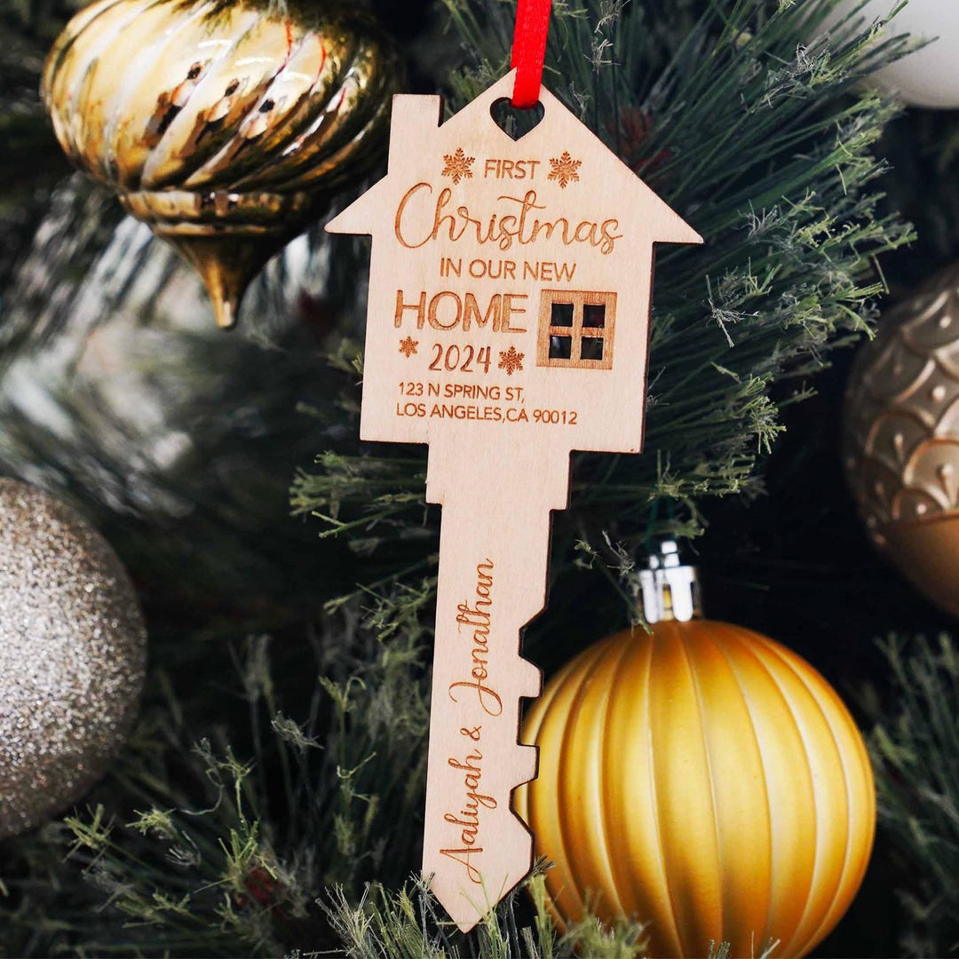 Our First Home Christmas Ornaments , Wooden Engraved Key Ornaments ...