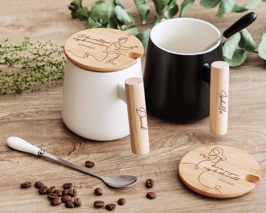 Set of 2 Custom Coffee Mug, Couple Mug Set With Spoon, Personalized ...