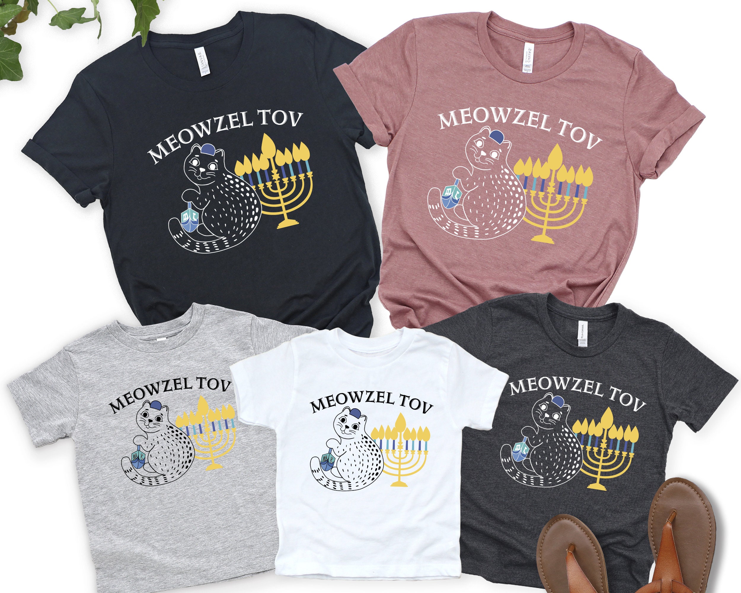 Meowzel Tov T-shirt, Dreidel Menorah Cat Shirt, Jewish Gift Hanukkah ...