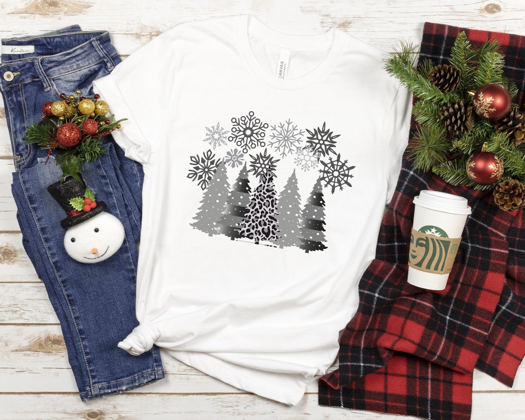 Silver and Black Leopard Christmas Tree, Holiday Shirt for Women ...