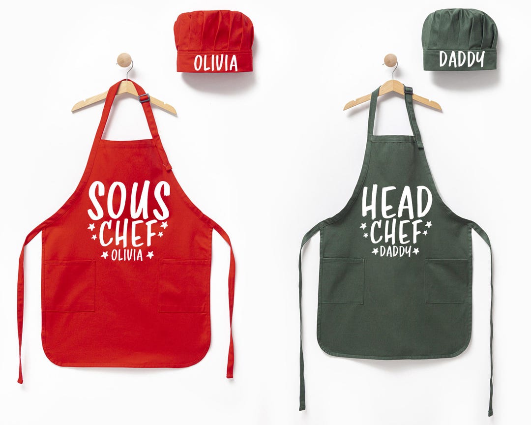 Personalized Head Chef & Sous Chef Apron Set: Couple's Kitchen Aprons ...