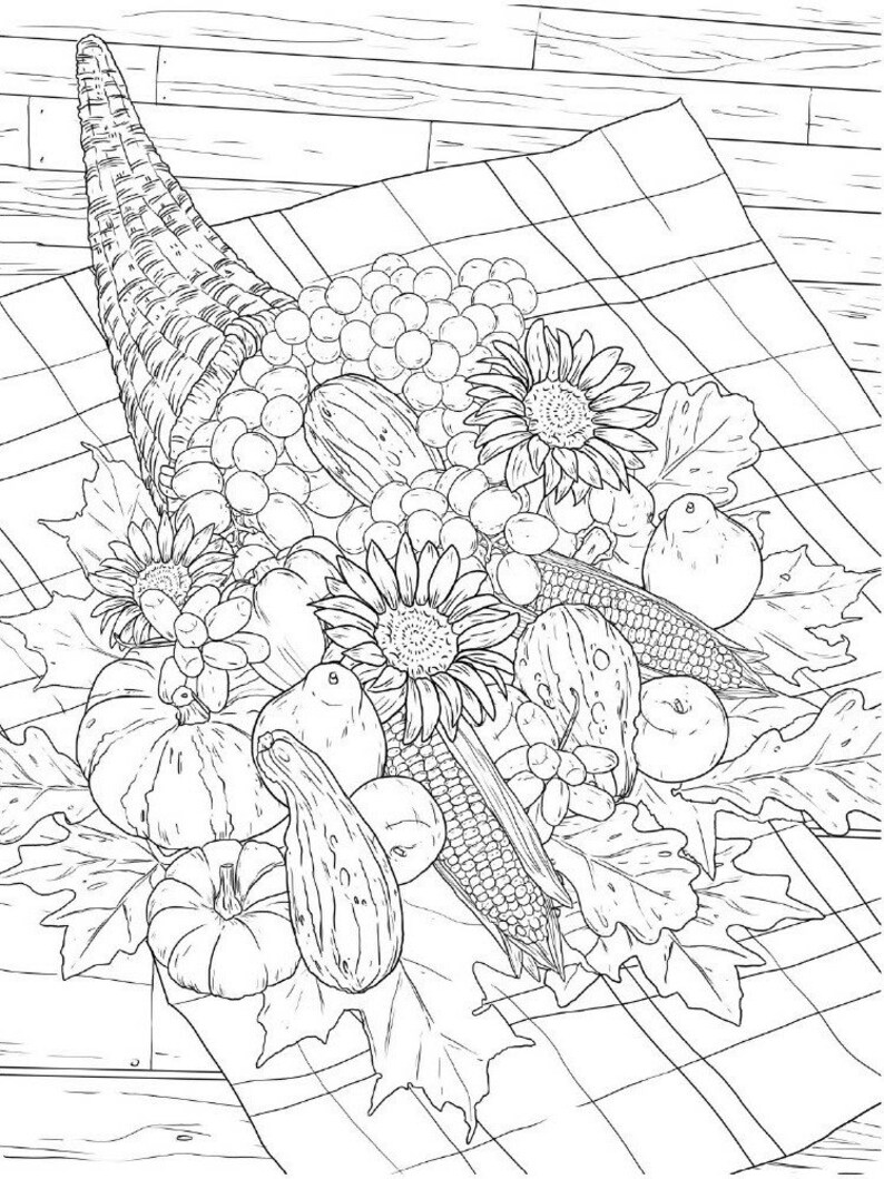 25 Printable Coloring Pages With Sunflowers, Scarecrow, Turkey, Oak ...