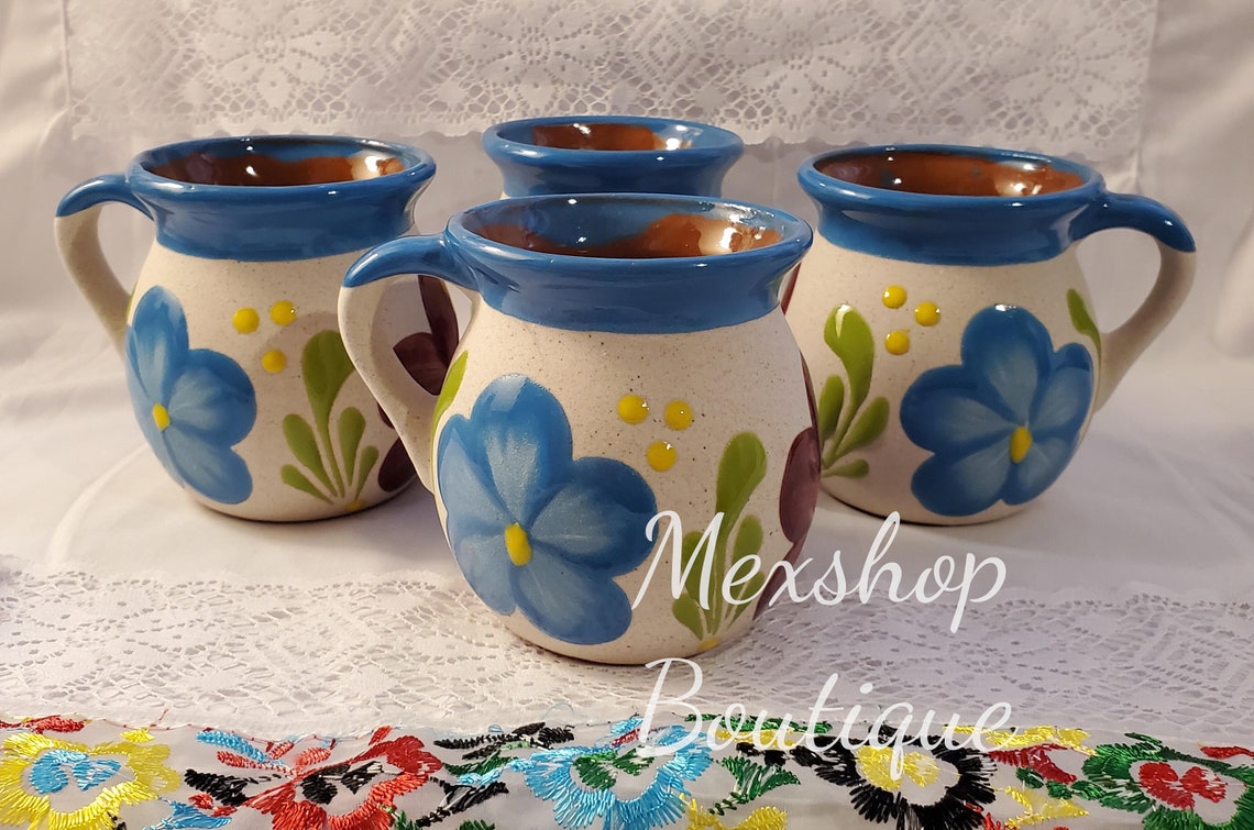 Pair of Beautiful Mexican Jarritos Color Blue Hermoso Par De - Etsy