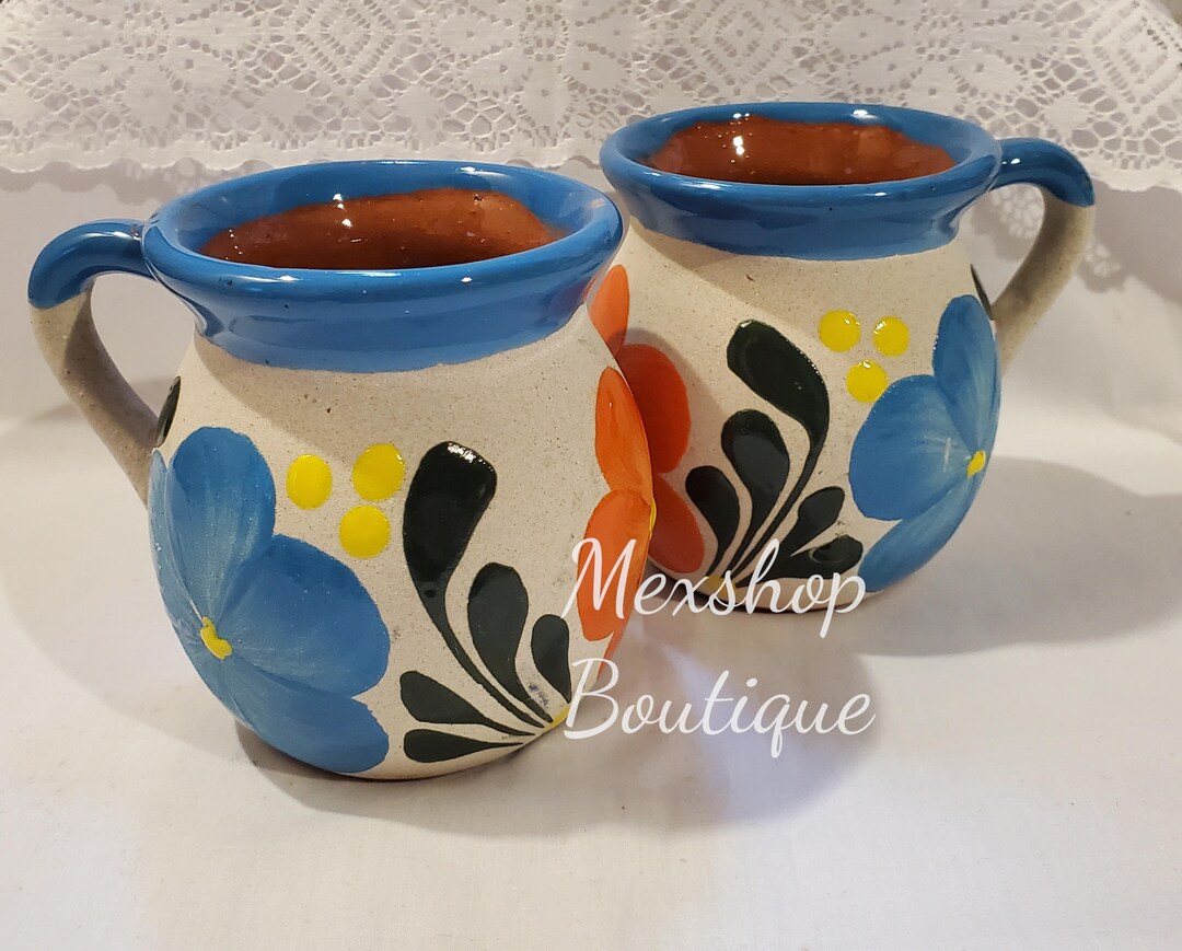 Pair of Beautiful Mexican Jarritos, Color Blue, Hermoso Par De Jarritos ...