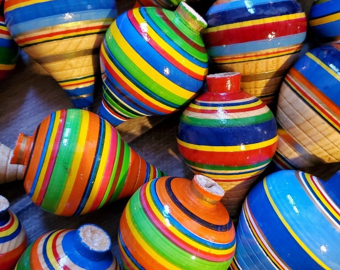 Wooden Spinning Top, Mexican Toy, Handmade Toy, Handcrafted Spinning ...
