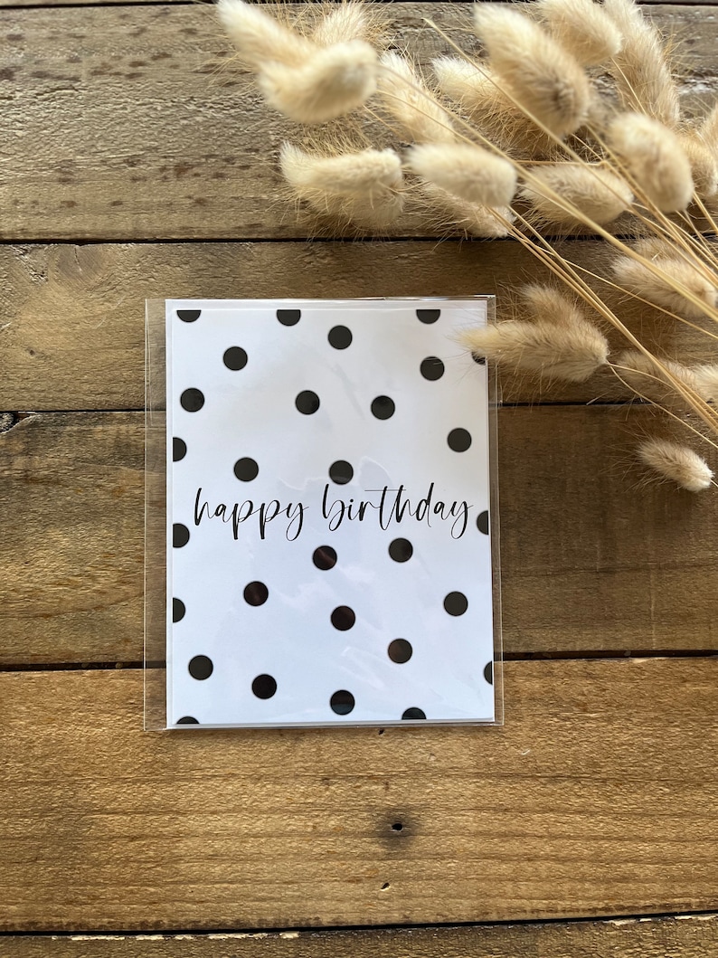 Happy Birthday Polka Dots Greeting Card, Black and White, Handmade ...