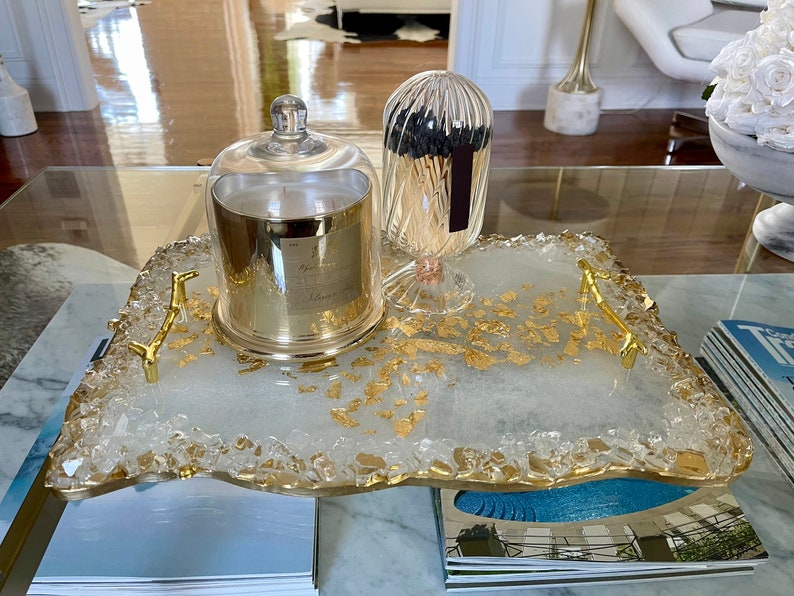 14 X 8 Tray With Reflective Glass Rim - Etsy