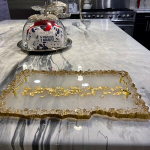 14 X 8 Tray With Reflective Glass Rim, Handmade Epoxy Resin Tray ...