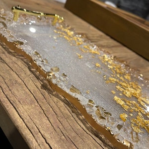 14 X 8 Tray With Reflective Glass Rim, Handmade Epoxy Resin Tray ...