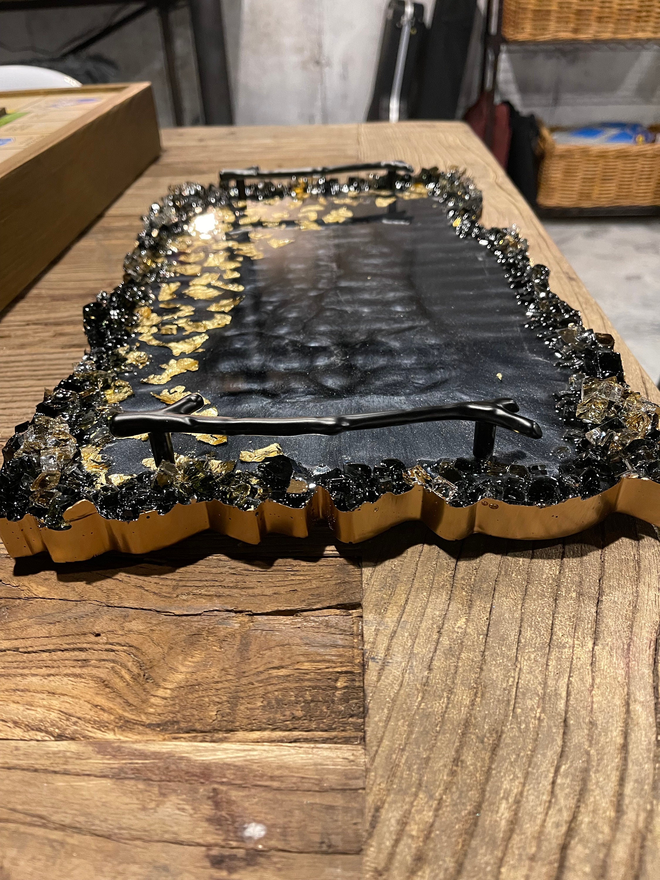 17.5 X 11.5 Tray With Reflective Glass Rim - Etsy