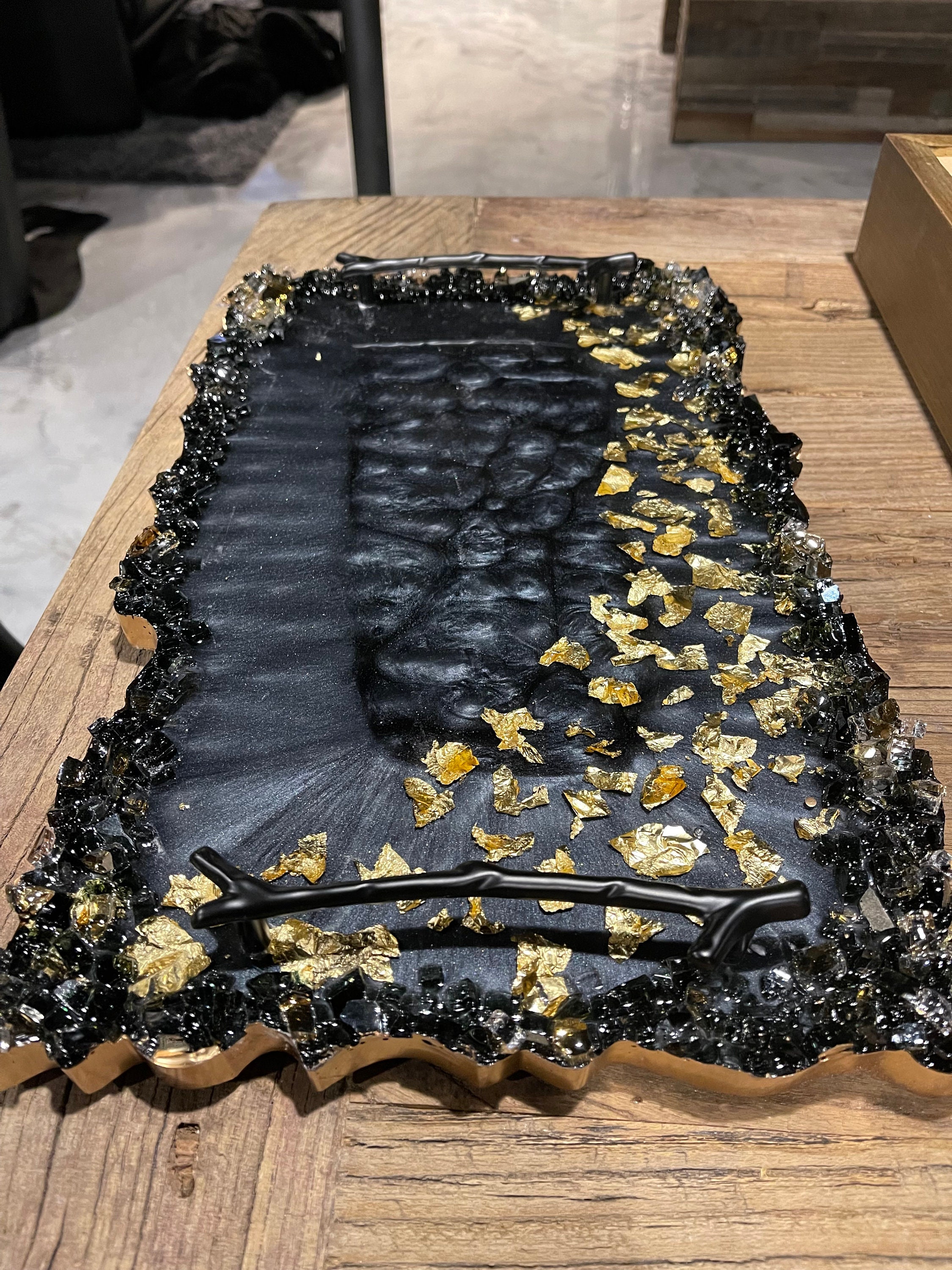 17.5 X 11.5 Tray With Reflective Glass Rim - Etsy